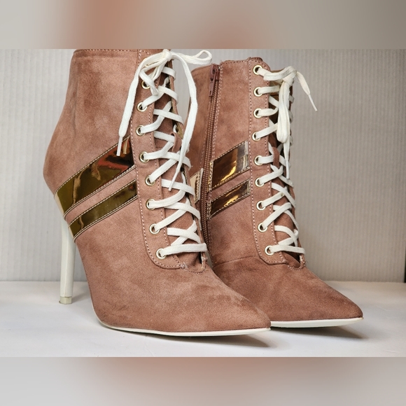 Qupid | Shoes | Qupid Faux Suede Pointed Toe Lace Up Stiletto Booties ...